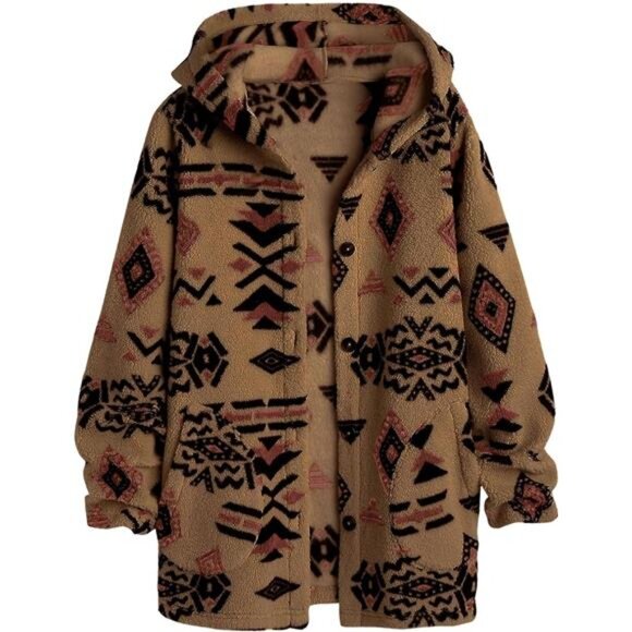 Jackets & Coats | Womens Aztec Print Fleece Hoodie Jacket Button Down ...
